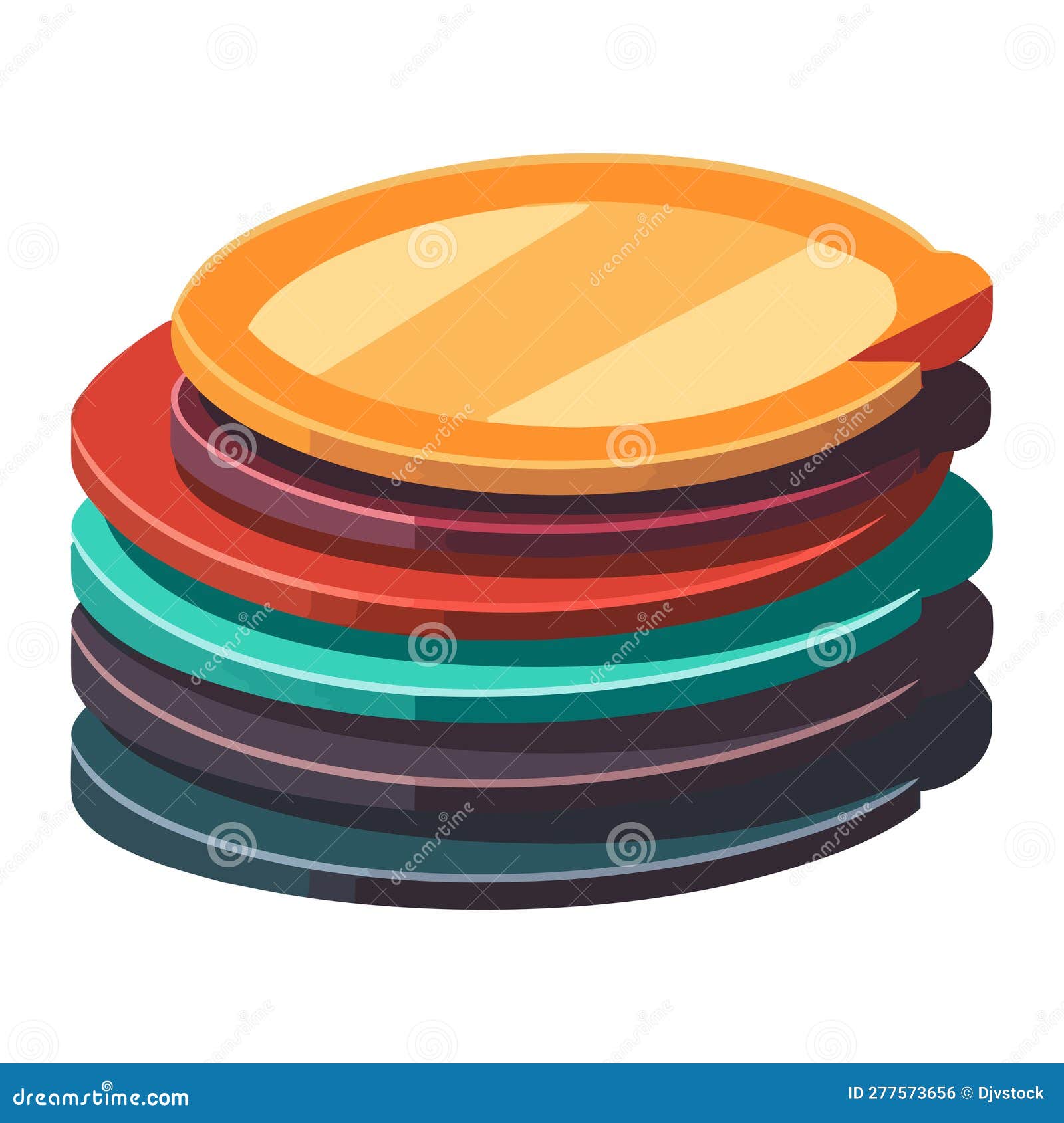 Multi Colored Stack of Plates with Food Decoration Stock Vector ...