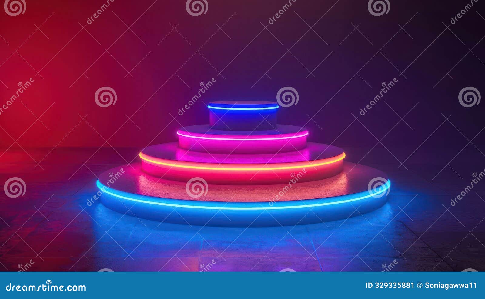 A Multi-colored Stack of Platforms with Neon Lights on Top Stock ...