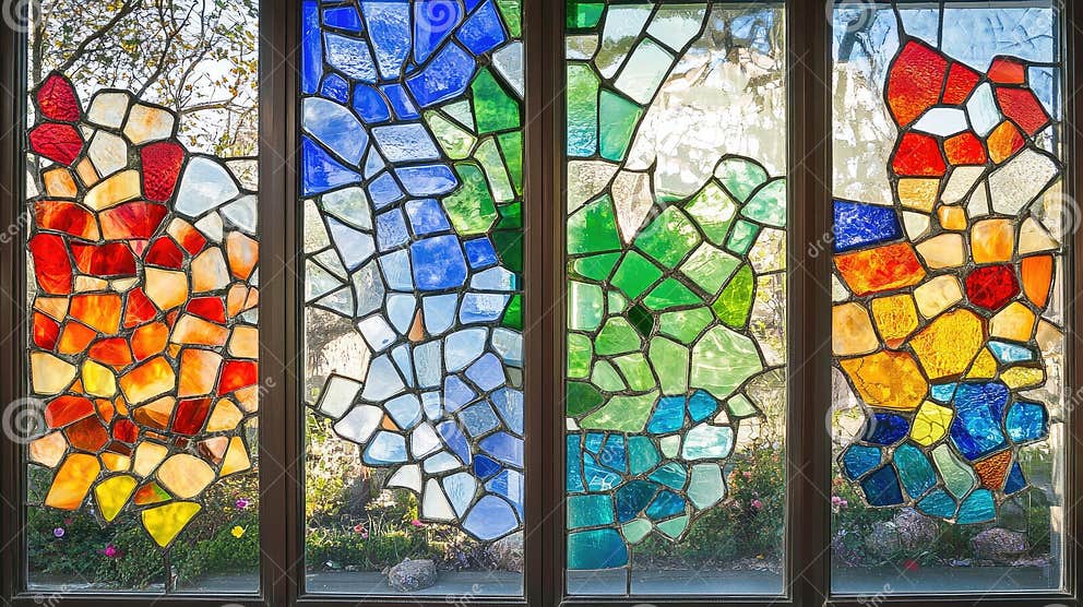 Multi Colored Stained Glass Window with Abstract Patterns Stock Photo ...
