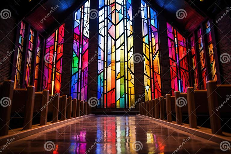 Multi-colored Stained Glass Window from Inside a Chapel Stock Photo ...