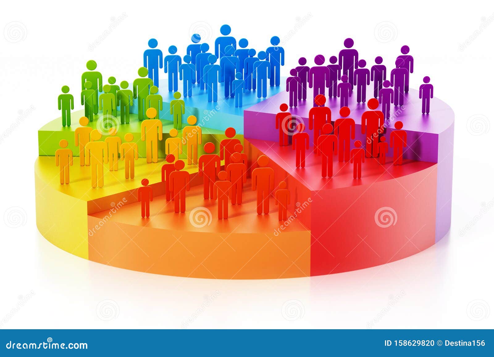Multi Colored Stick Figures on Pie Chart Slices. 3D Illustration Stock ...