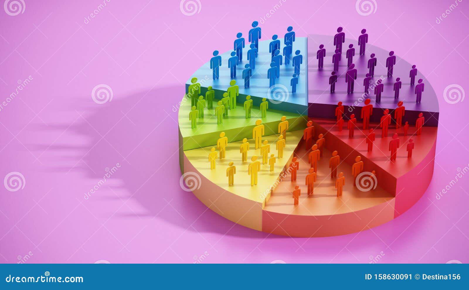 Multi Colored Stick Figures on Pie Chart Slices. 3D Illustration Stock ...