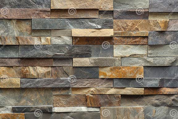 Multi-Colored Stone Wall Texture, Rustic Stacked Slate Stock ...