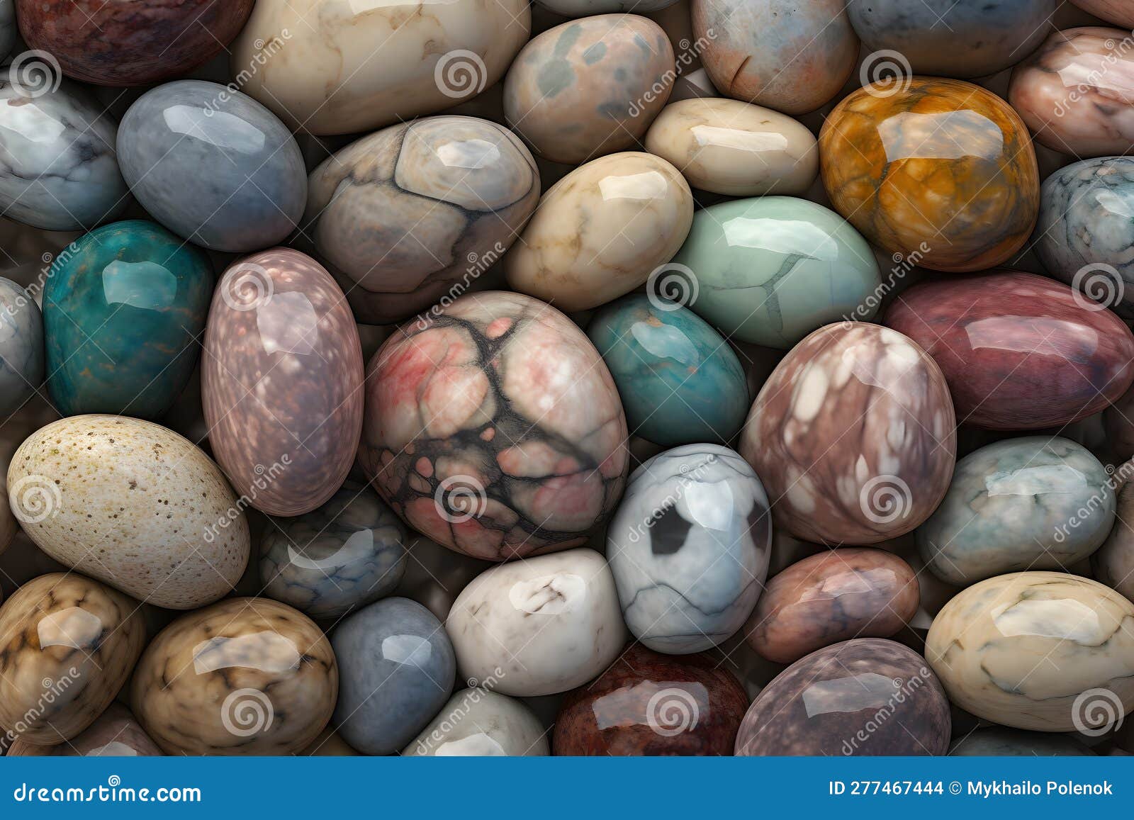 Multi Colored Stones Turned by the Sea with Water. Neural Network AI ...