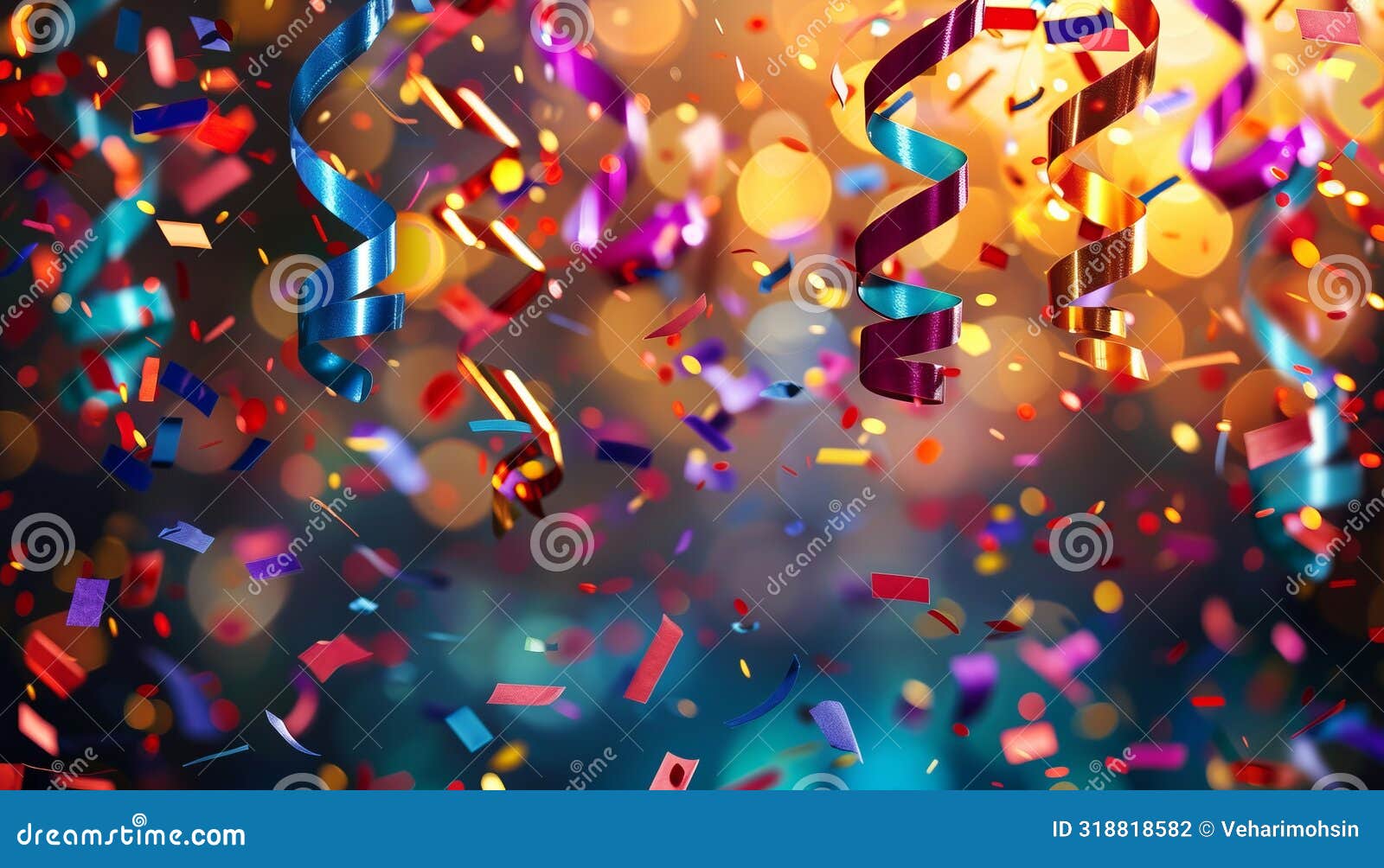 Multi Colored Streamers Flying, Confetti Falling, a Traditional ...