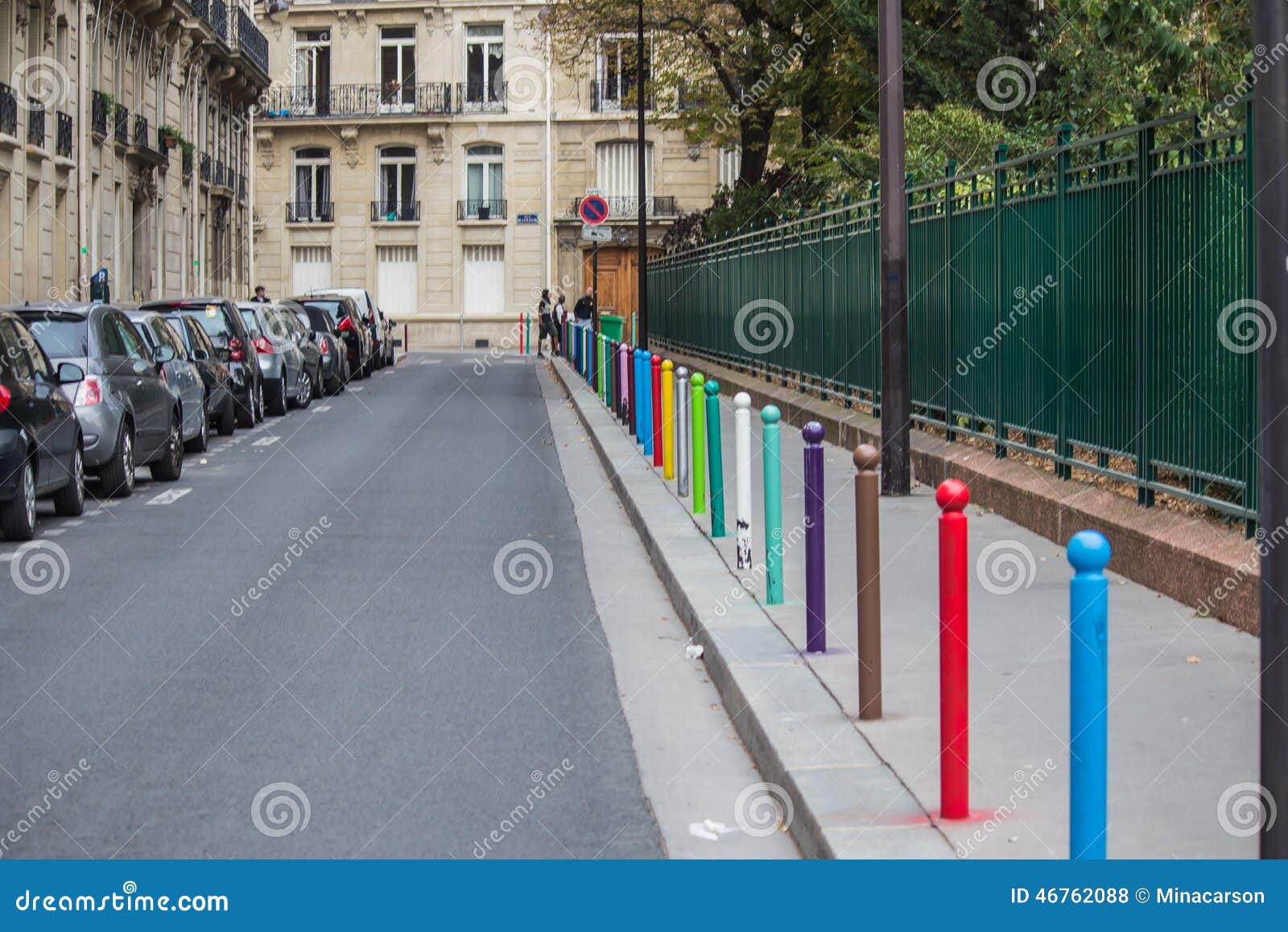 Multi-colored Street Poles Stretch into the Distance on a Paris ...