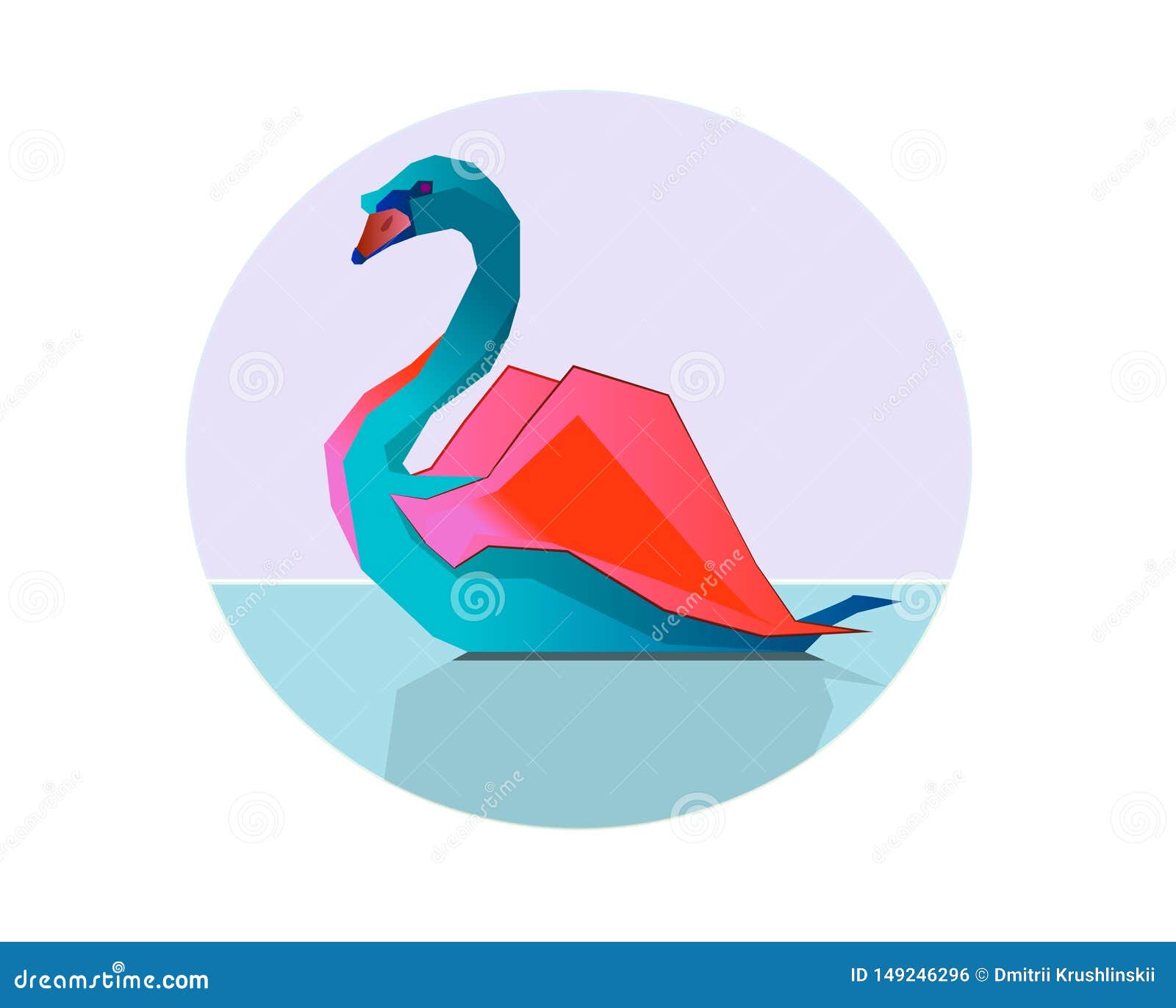 The Multi-colored Swan is on a Water Surface. in the Liquid There is a ...