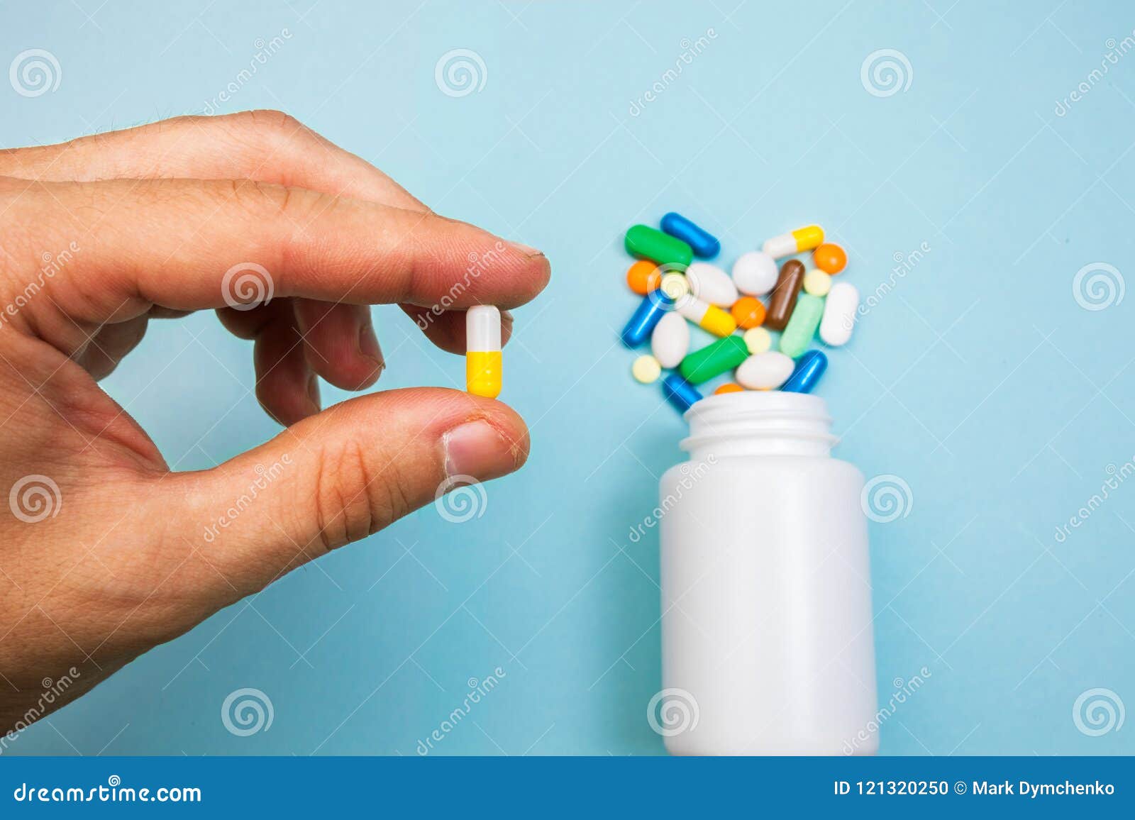 Multi-colored Tablets and Heart-shaped Capsules, White Bottle for ...