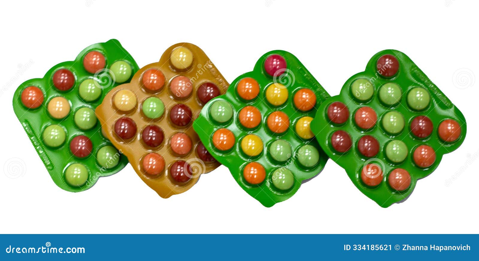 Multi-colored Tablets in Packaging Isolated on a White Background Stock ...