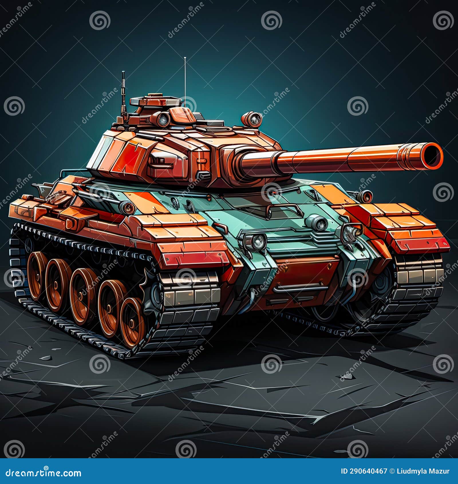 A Multi-colored Tank Stands in Studio on Blue Background Stock ...