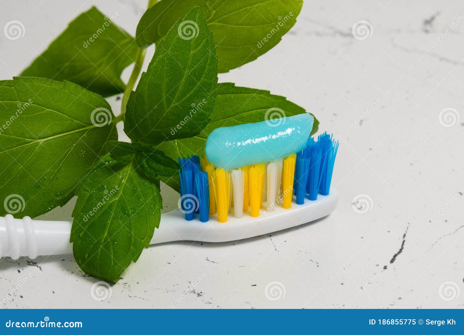 Multi-colored Toothbrush with Paste Applied from a Tube on a Background ...