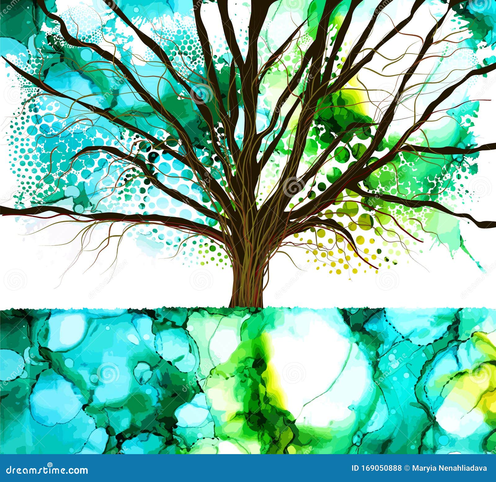 A Multi-colored Tree. Mixed Media. Hello Summer. Vector Illustration ...
