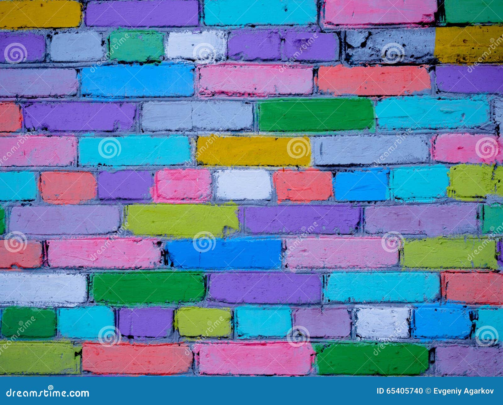 Multi-colored Wall of Bricks Painted by Children Stock Photo - Image of ...