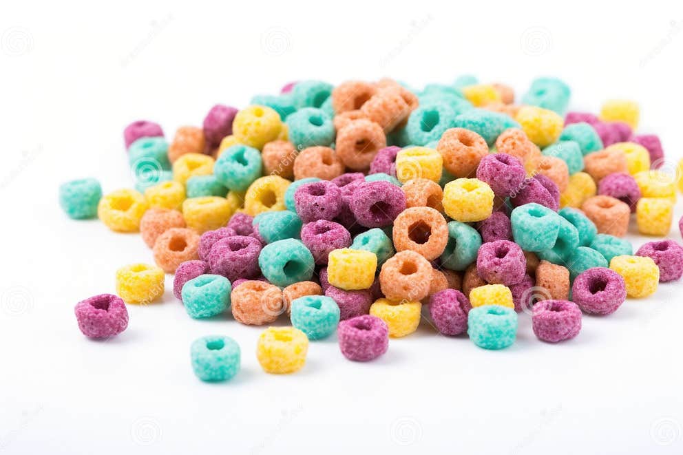 Multi-colored Whole Grain Cereal on a Glossy, White Surface Stock ...