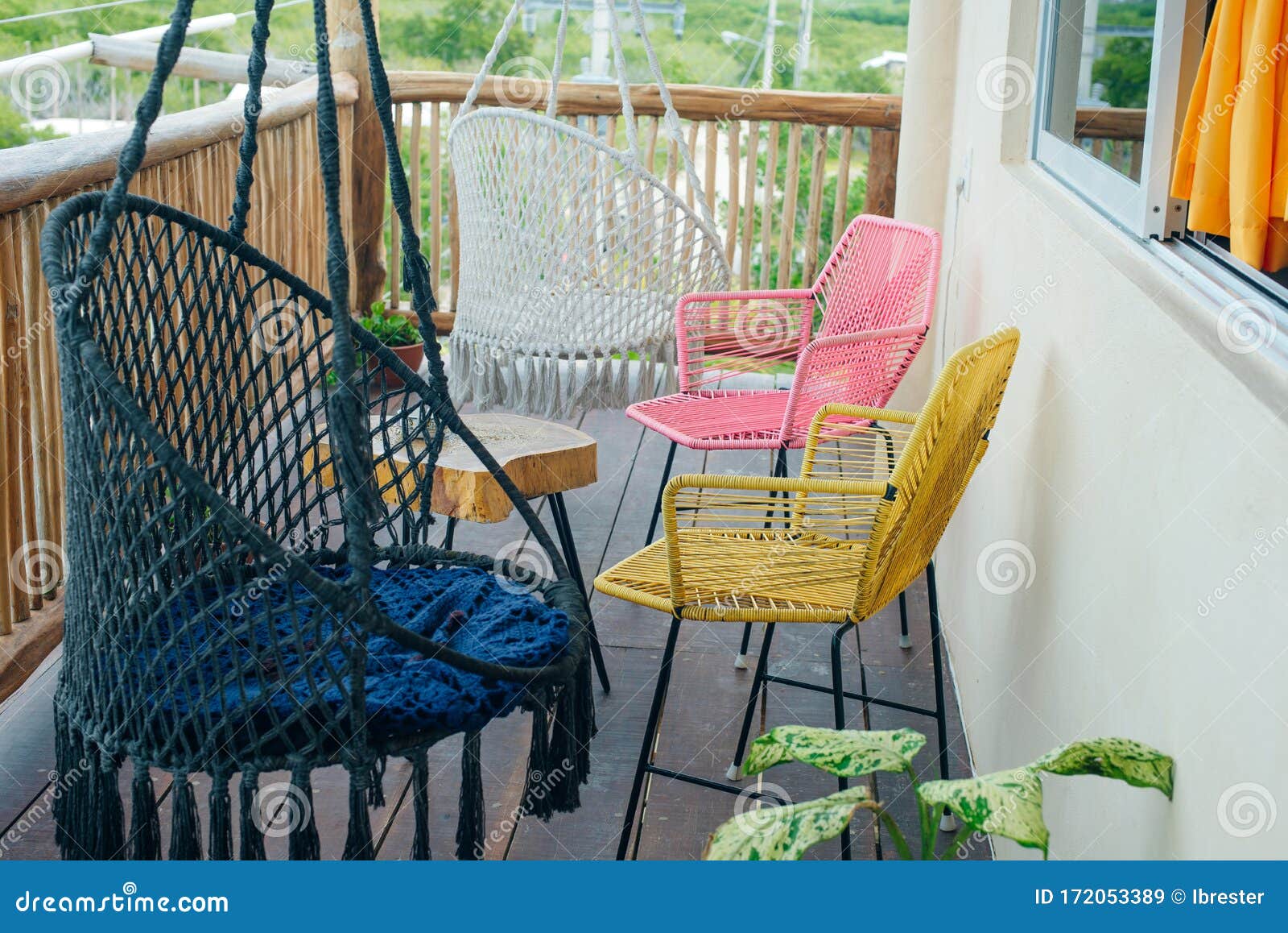 Multi-colored Wicker Chairs on the Balcony, Mexico Stock Image - Image ...