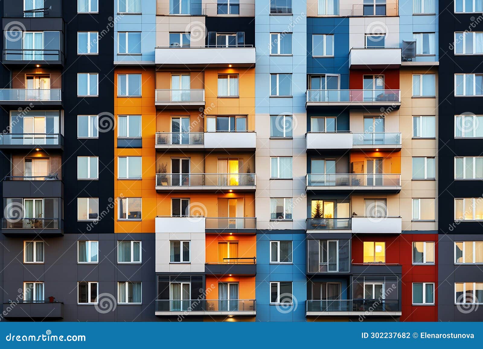 Multi-colored Windows of High-rise Building Stock Illustration ...