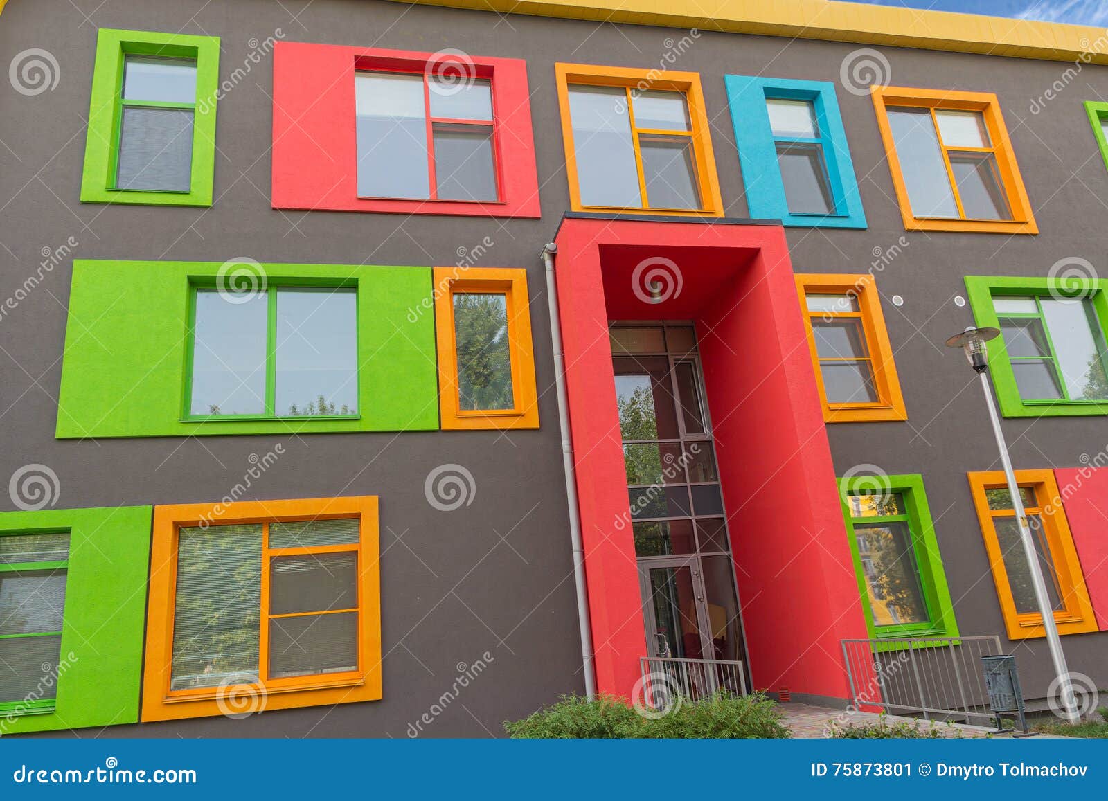 Multi-colored Windows of the School in a Contemporary Style. Arc Stock ...