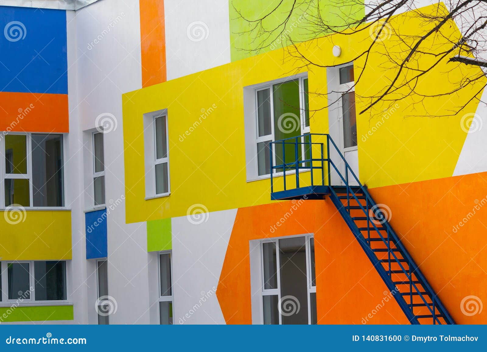 Multi-colored Windows of the School in a Contemporary Style Stock Photo ...