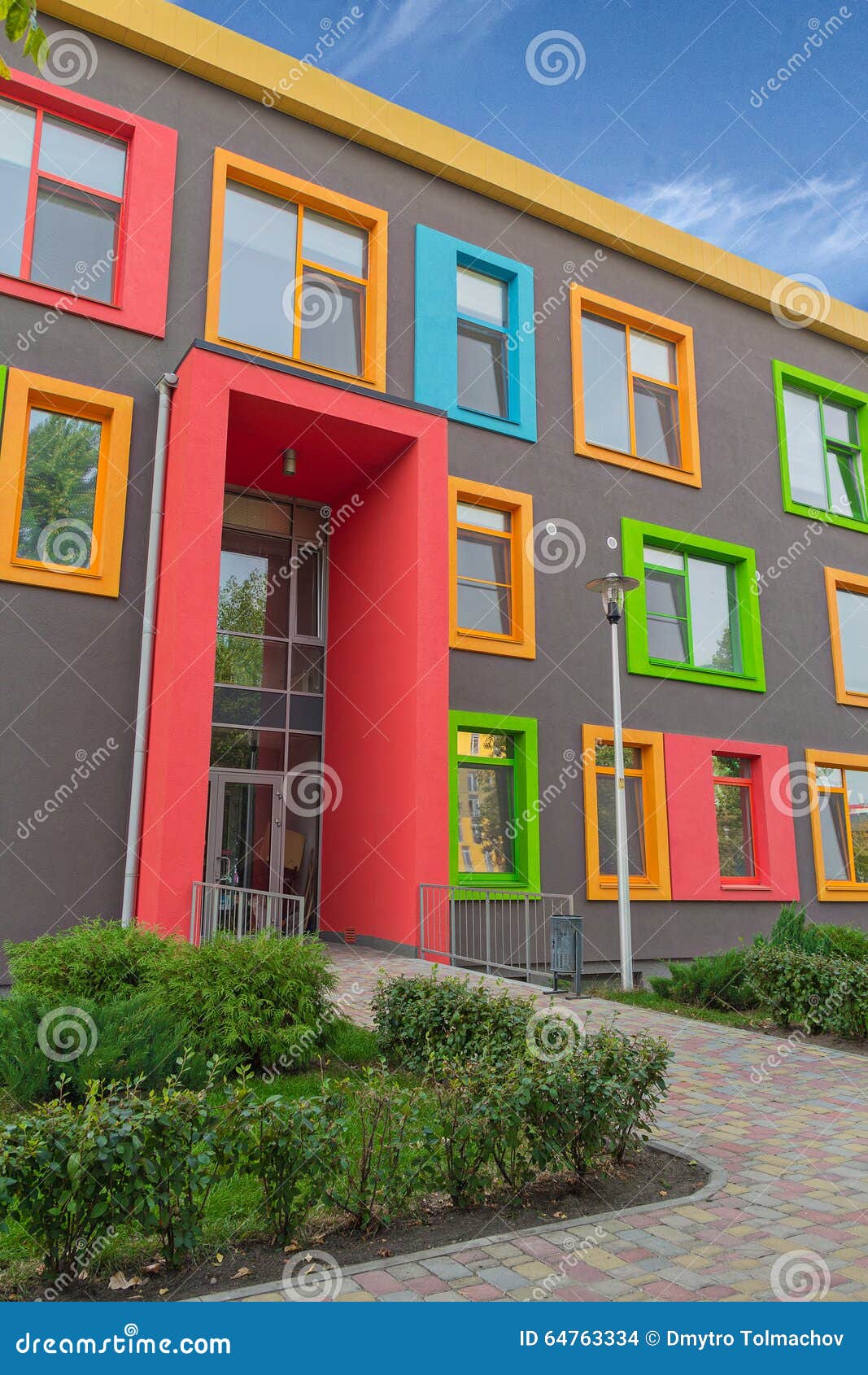 Multi-colored Windows of the School in a Contemporary Style Stock Photo ...