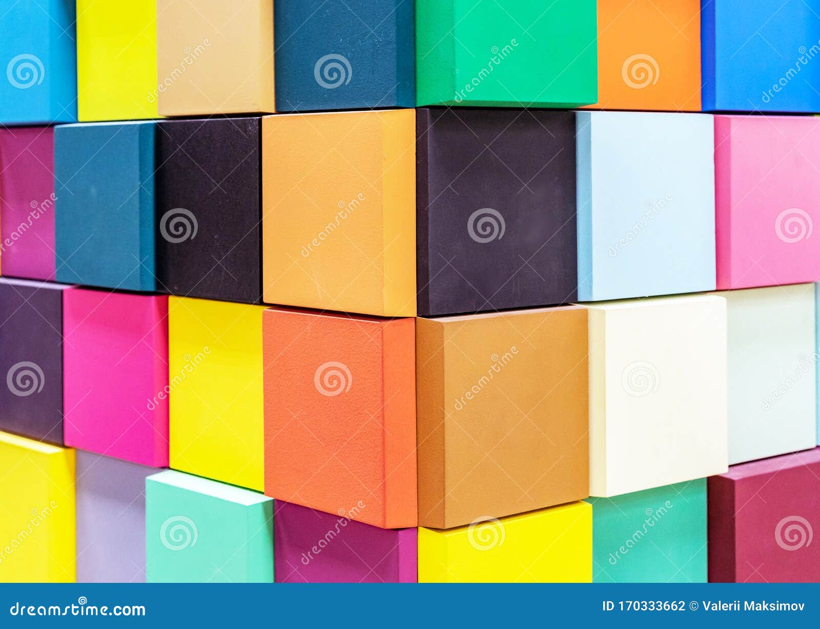 Multi-colored Wooden Cubes with 3D Effect. Background from Colored ...