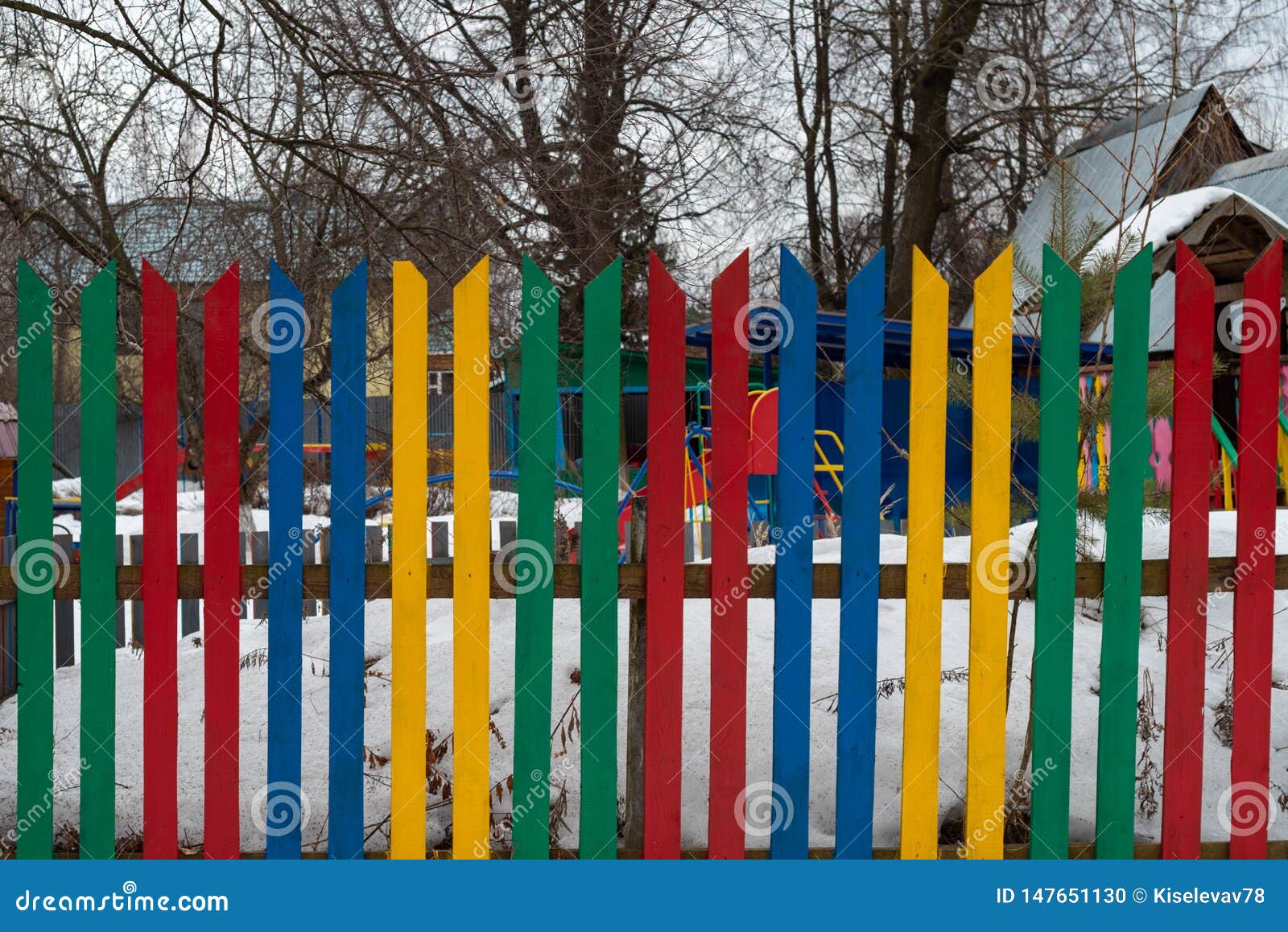 Multi Colored Wooden Fence in the Country Stock Photo - Image of blue ...