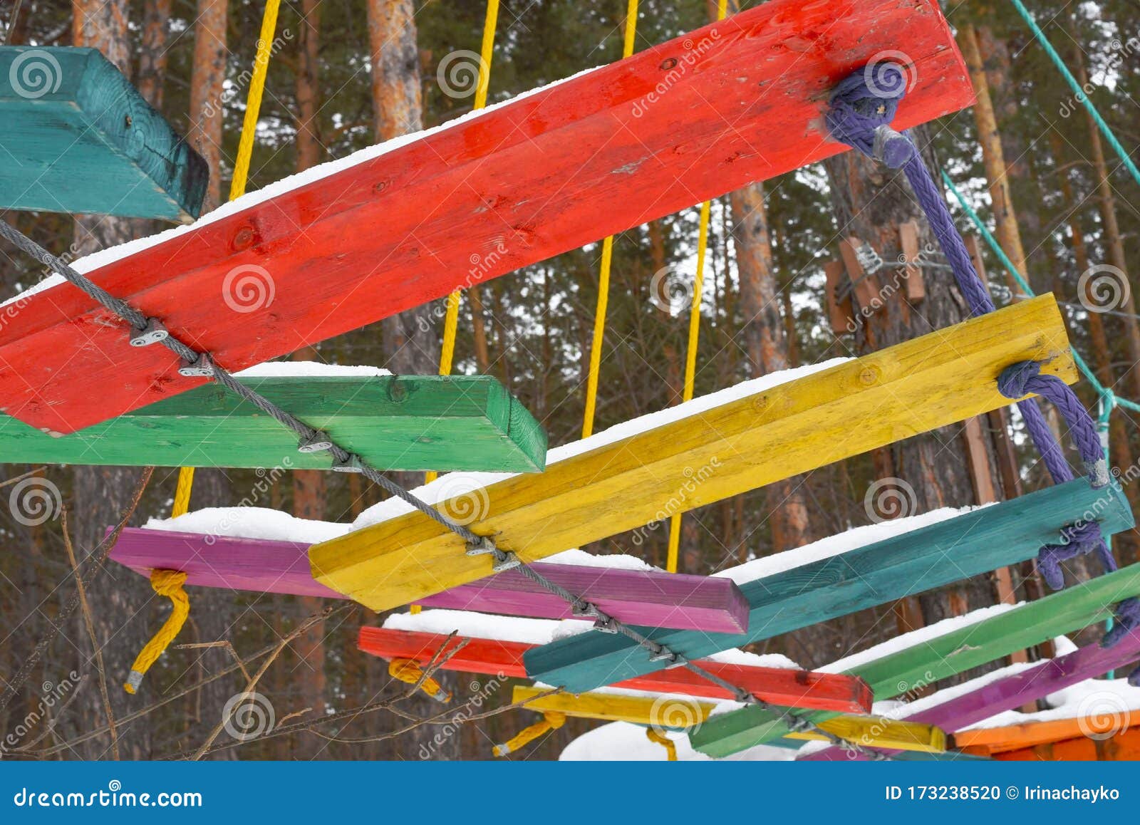 Multi-colored Wooden Steps in a Rope Park Stock Photo - Image of ...