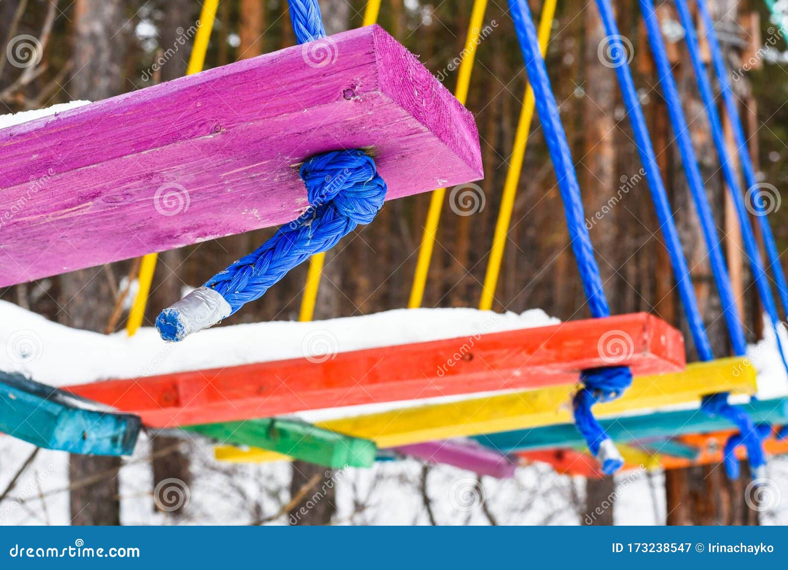 Multi-colored Wooden Steps in a Rope Park Stock Image - Image of danger ...
