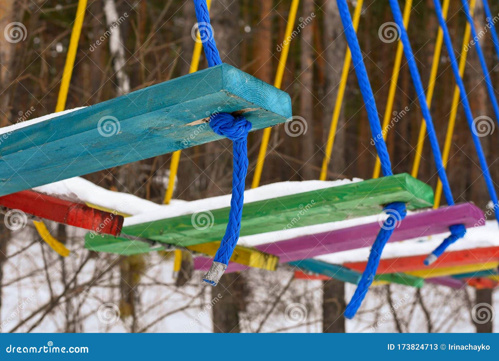 Multi-colored Wooden Steps in a Rope Park Stock Image - Image of rope ...