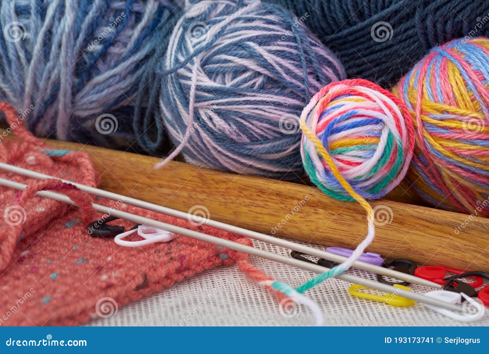 Multi-colored Wool for Knitting. Knitting Needles Stock Image - Image ...