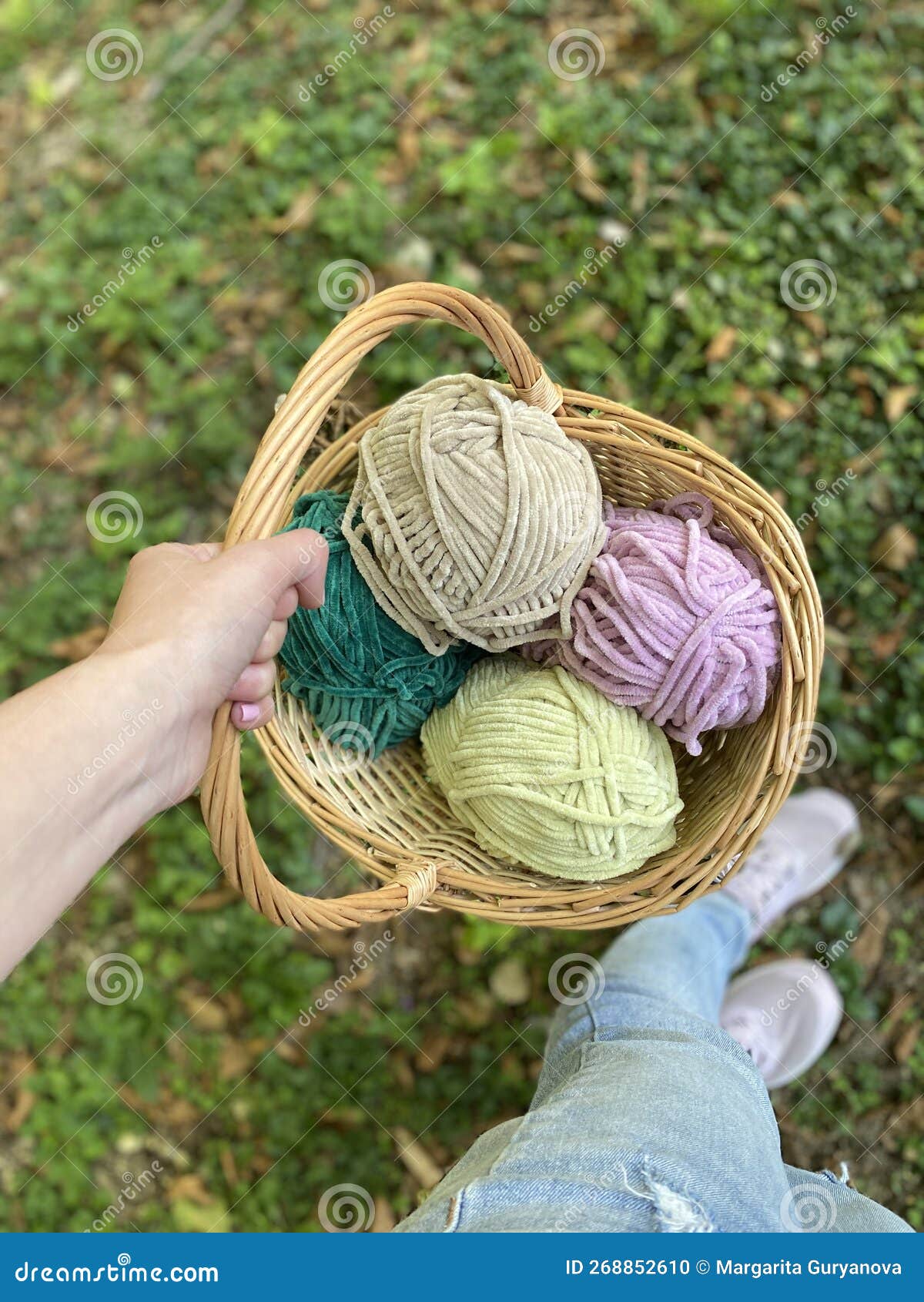 Multi-colored Yarn in a Basket Stock Photo - Image of thread, multi ...