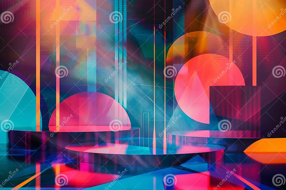 A Multi-colour Background with a Central Podium Stage, Highlighted by ...