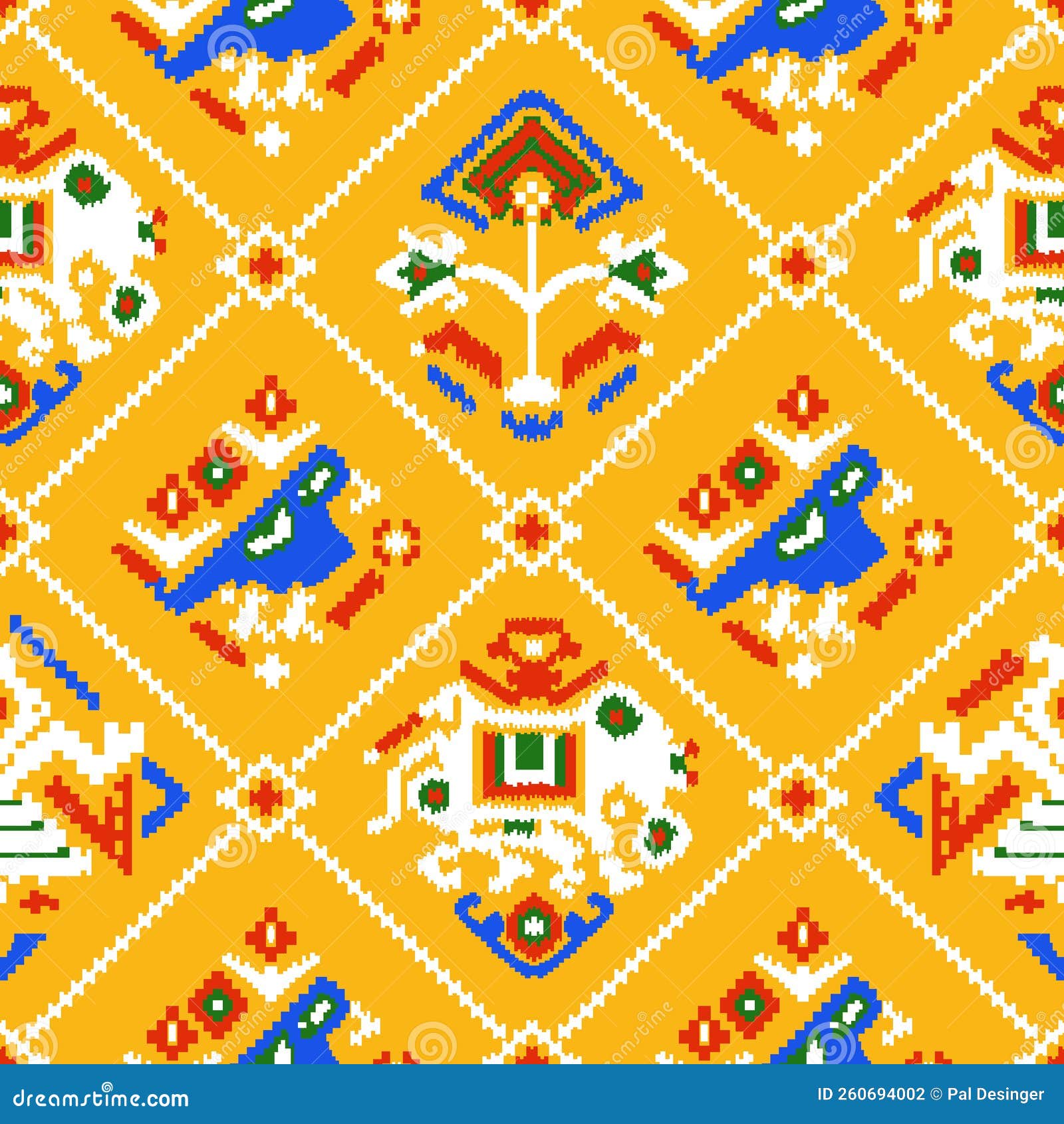 Multi Colour Patola Pattern with Yellow Background Stock Illustration ...