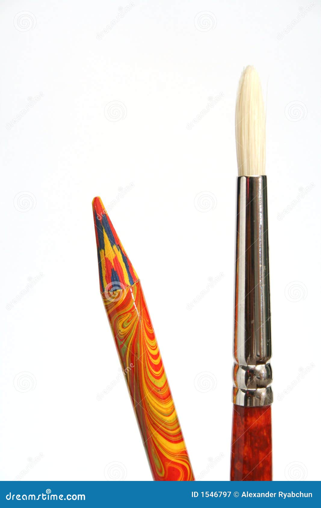 Multi-colour Pencil from Plastic and an Art Brush Stock Image - Image ...