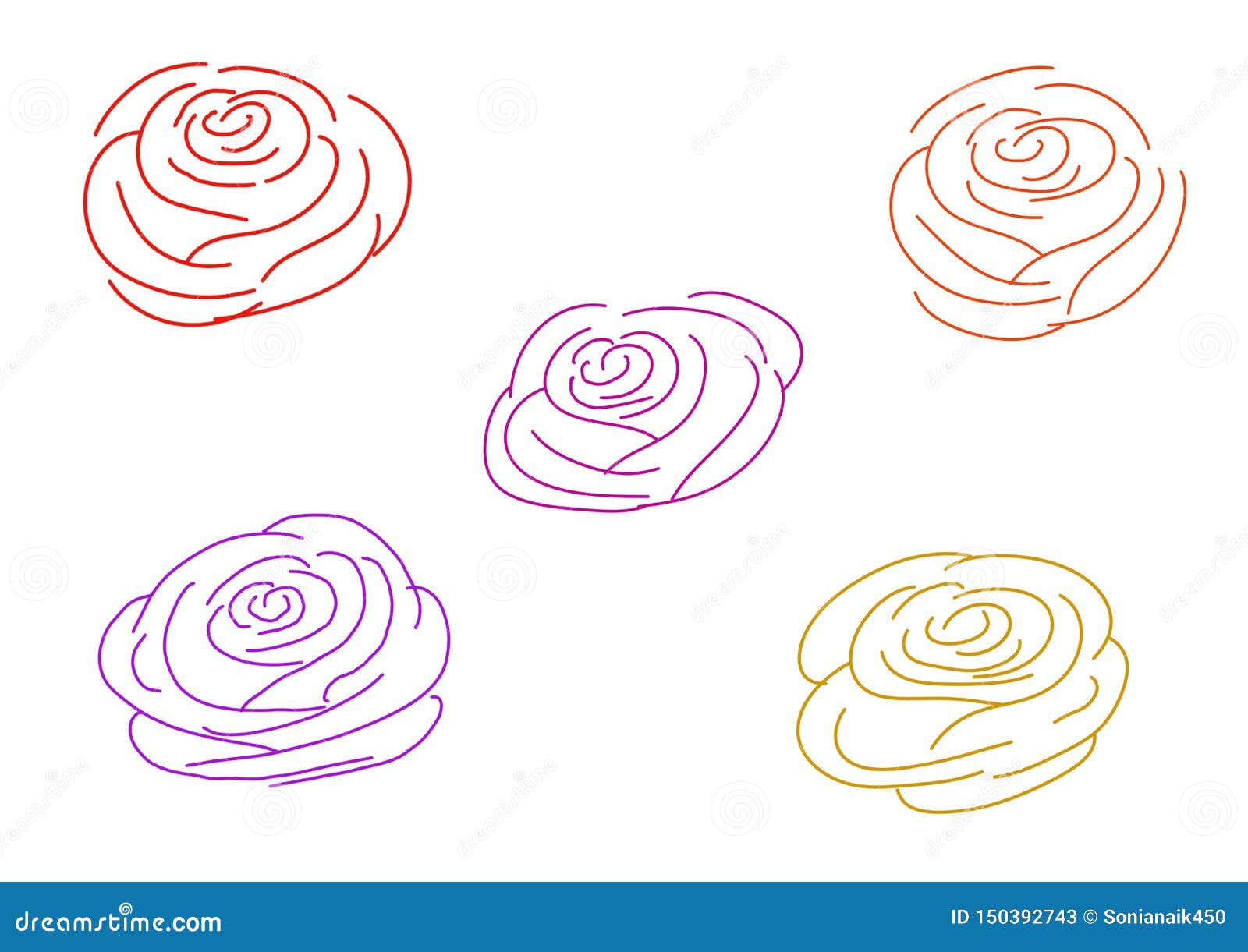Multi Colour Rose Outlines on a White Background Stock Illustration ...