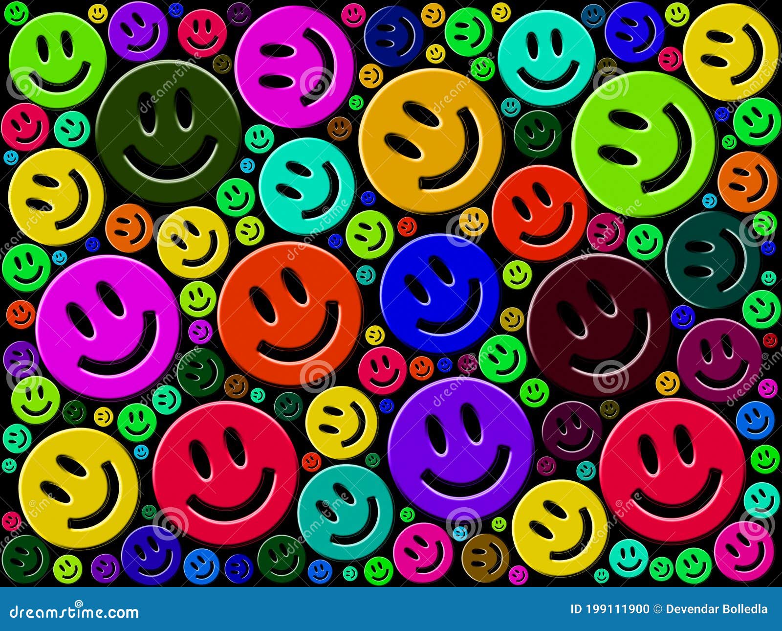 Multi Colour Smile Faces Beautiful Pattern on Plain Black Background ...