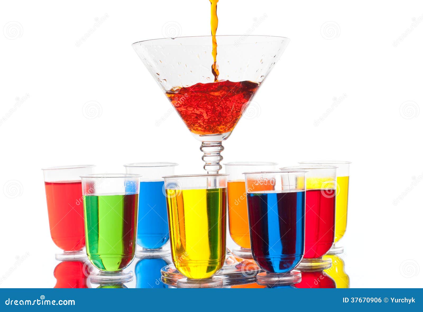 Multi-coloured Alcohol Shots and Martini Glass on White Stock Photo ...