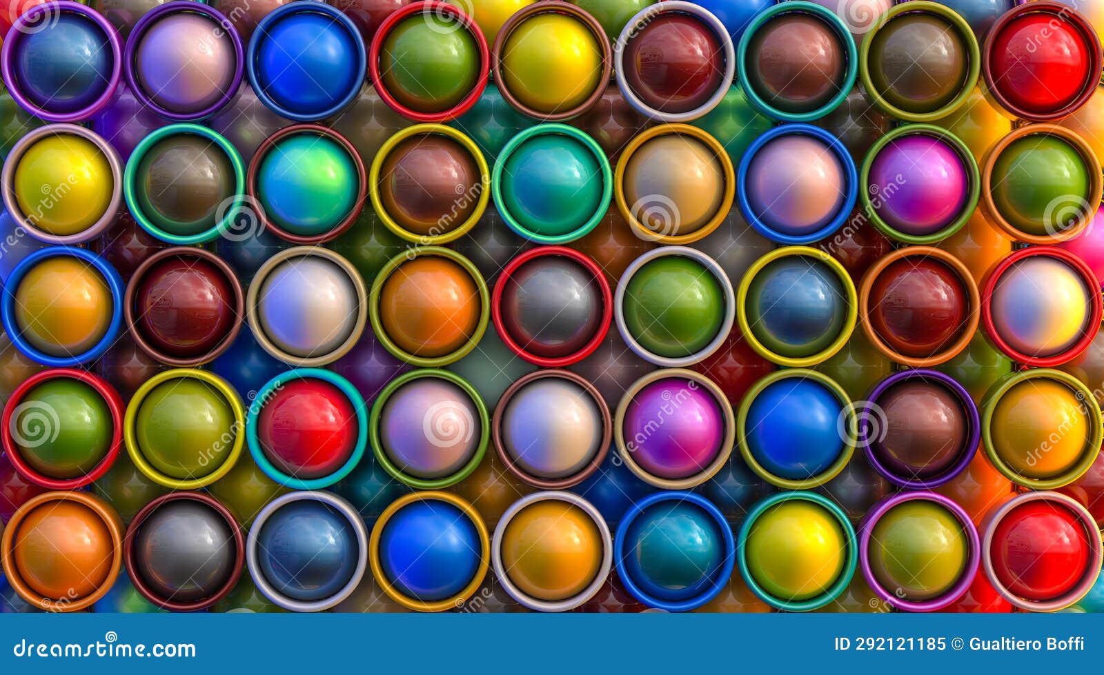 Multi-coloured Background with Metallic Spheres and Cylinders Stock ...