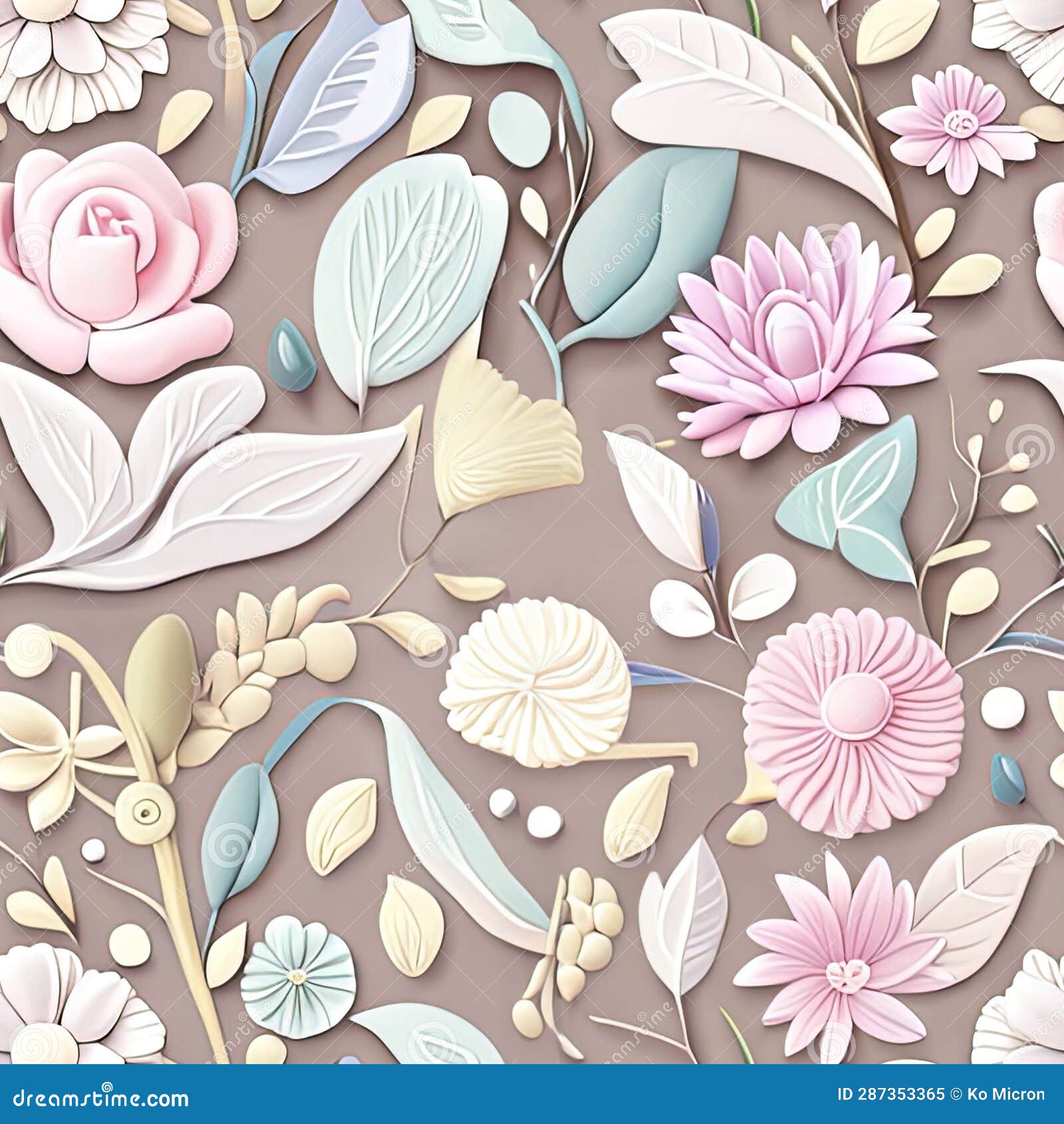 Seamless Wallpaper Clipart of Flowers, Leaves, Ferns Stock Illustration ...