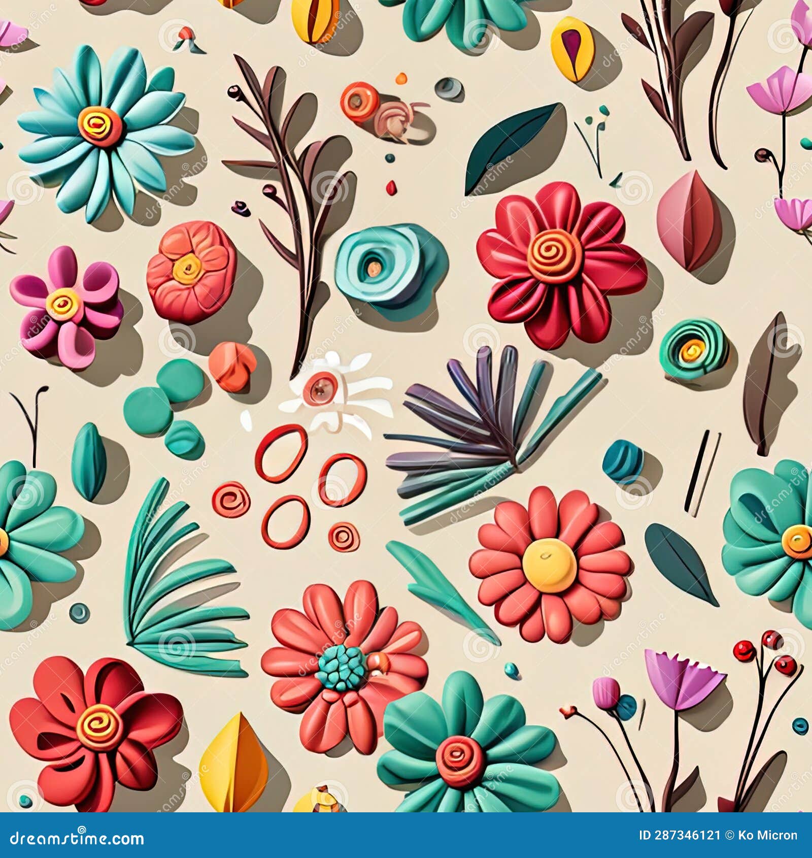 Seamless Wallpaper Clipart of Flowers, Leaves, Ferns Stock Illustration ...