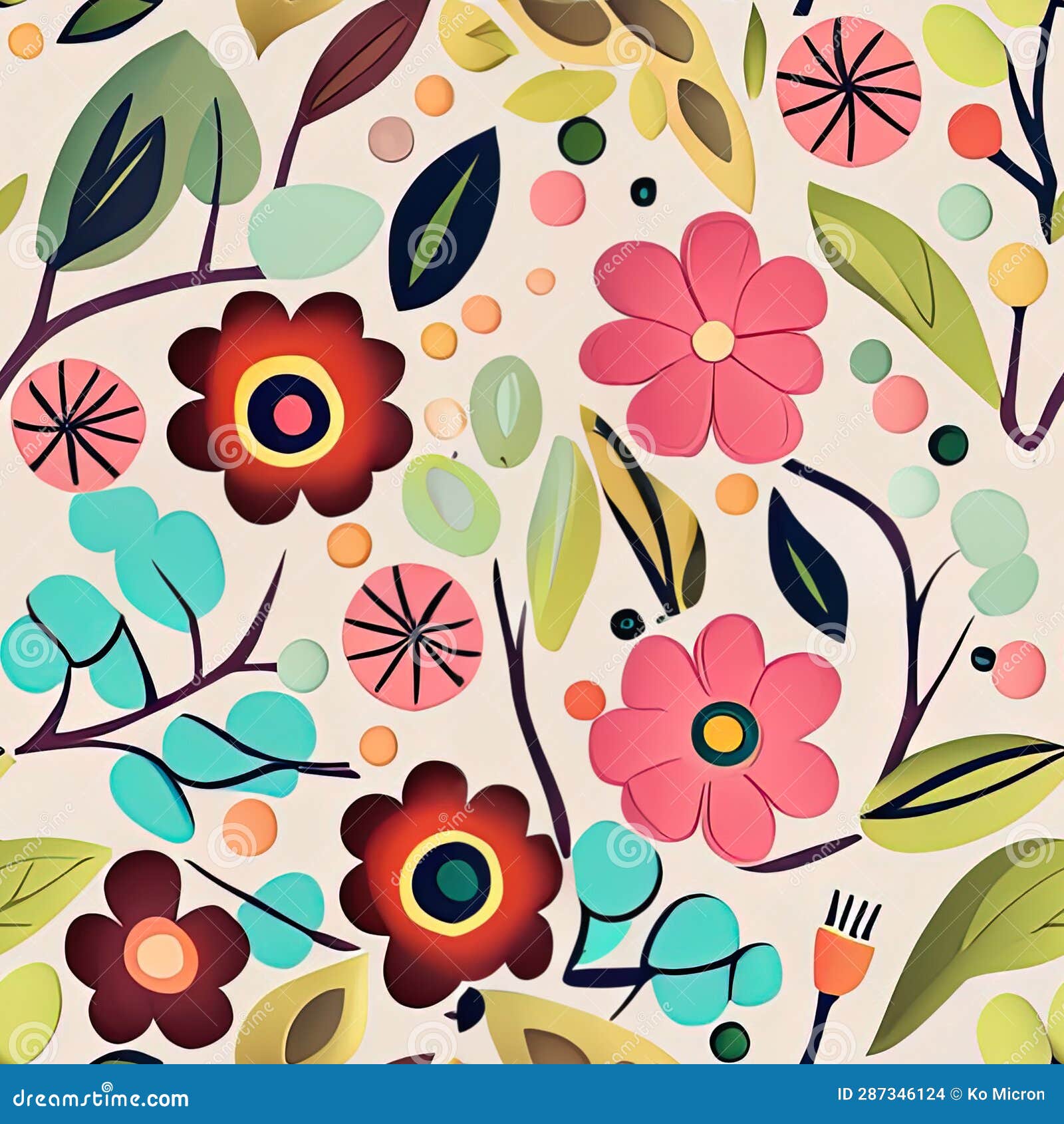 Seamless Wallpaper Clipart of Flowers, Leaves Stock Illustration ...
