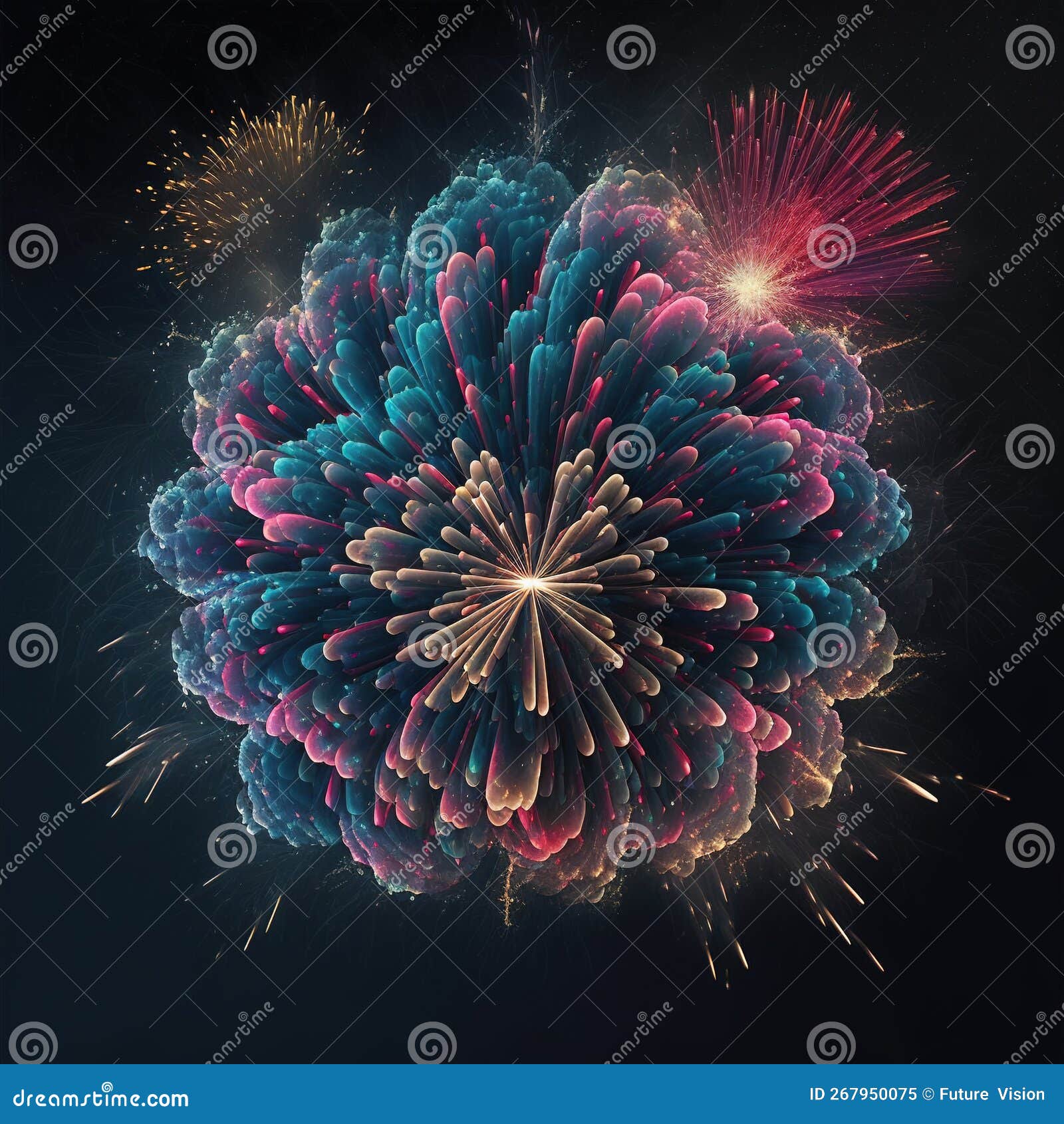 Multi Coloured Fireworks Exploding on Black Background, Created Using ...