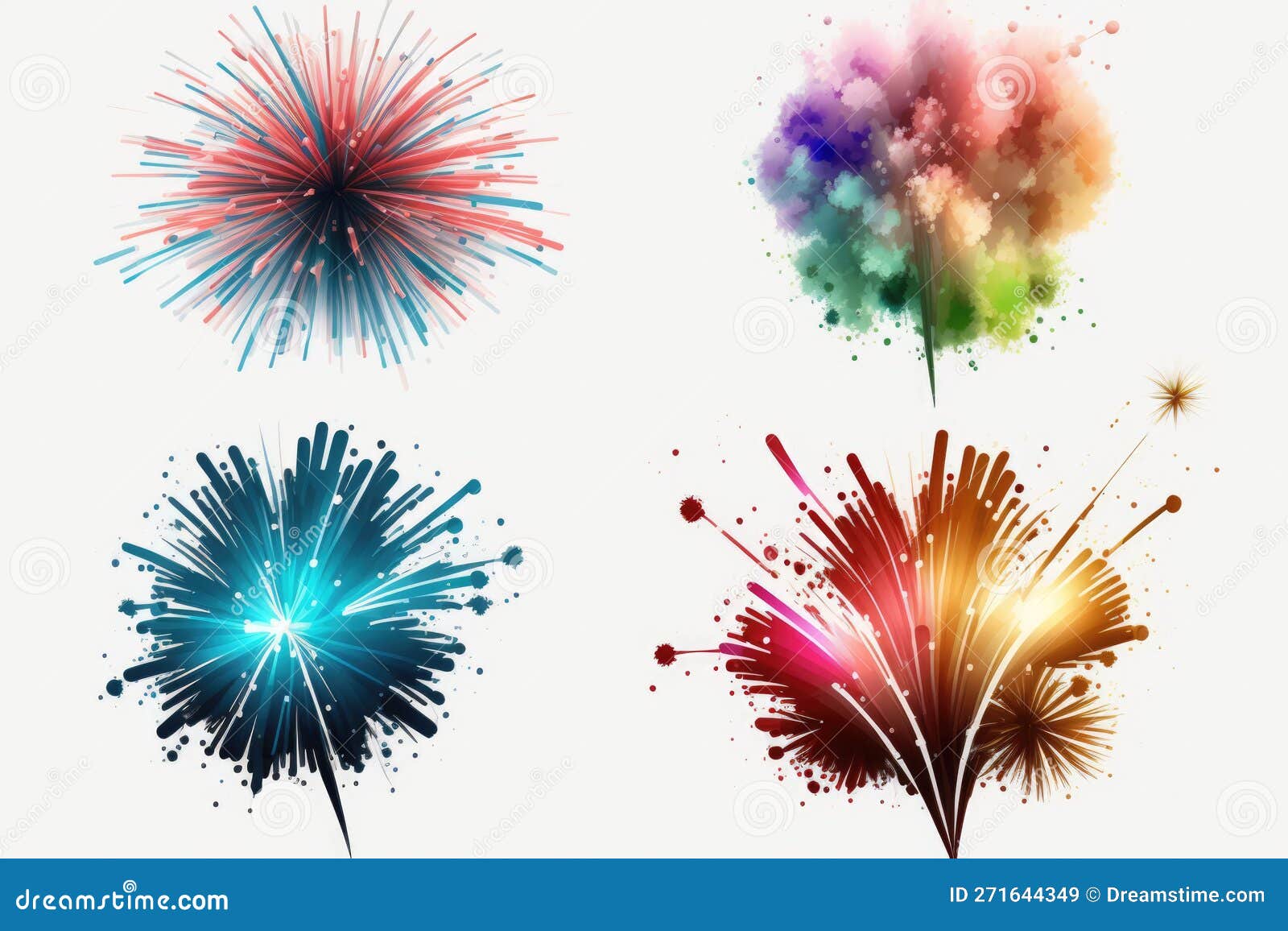 Multi Coloured Fireworks Exploding Over White Background, Created Using ...