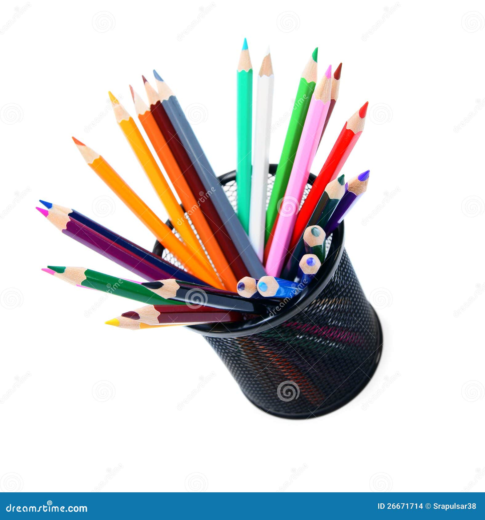 Multi-coloured Pencils in a Basket. Stock Photo - Image of objects ...