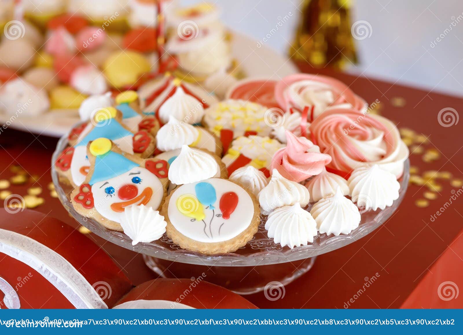 Multi Coloured Sweets on the Plate on the Red Table Stock Photo - Image ...