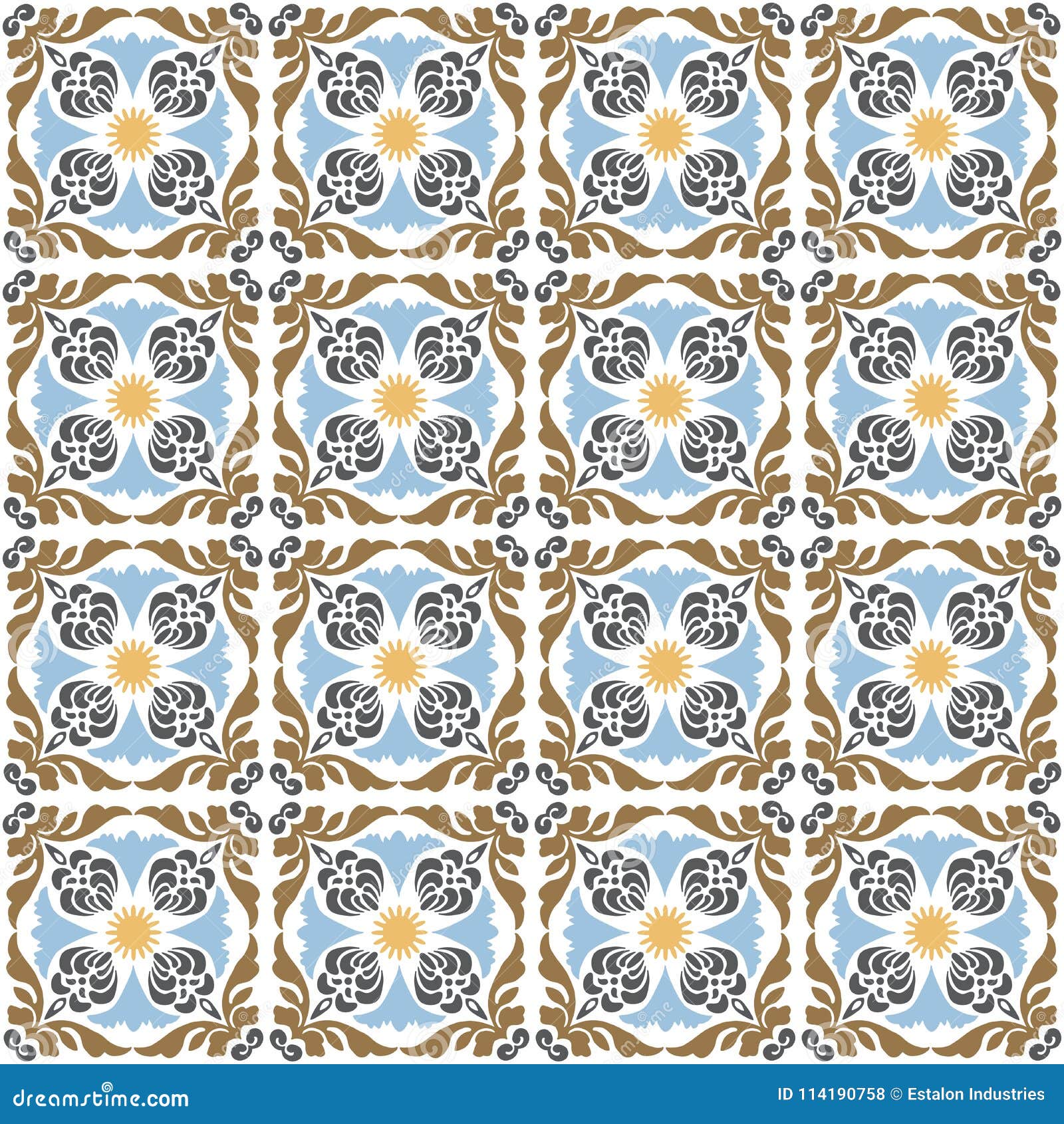 Multi Coloured on White Geometric Tile Flower and Leaf Seamless Repeat ...