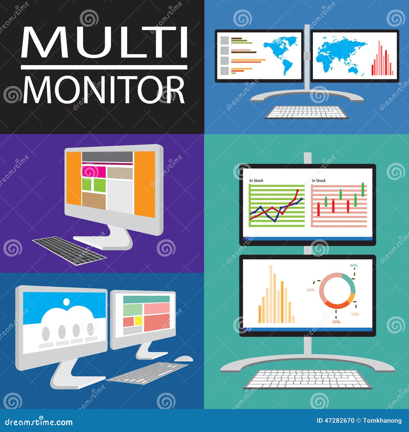 Multi Computer Monitors stock vector. Illustration of touch - 47282670