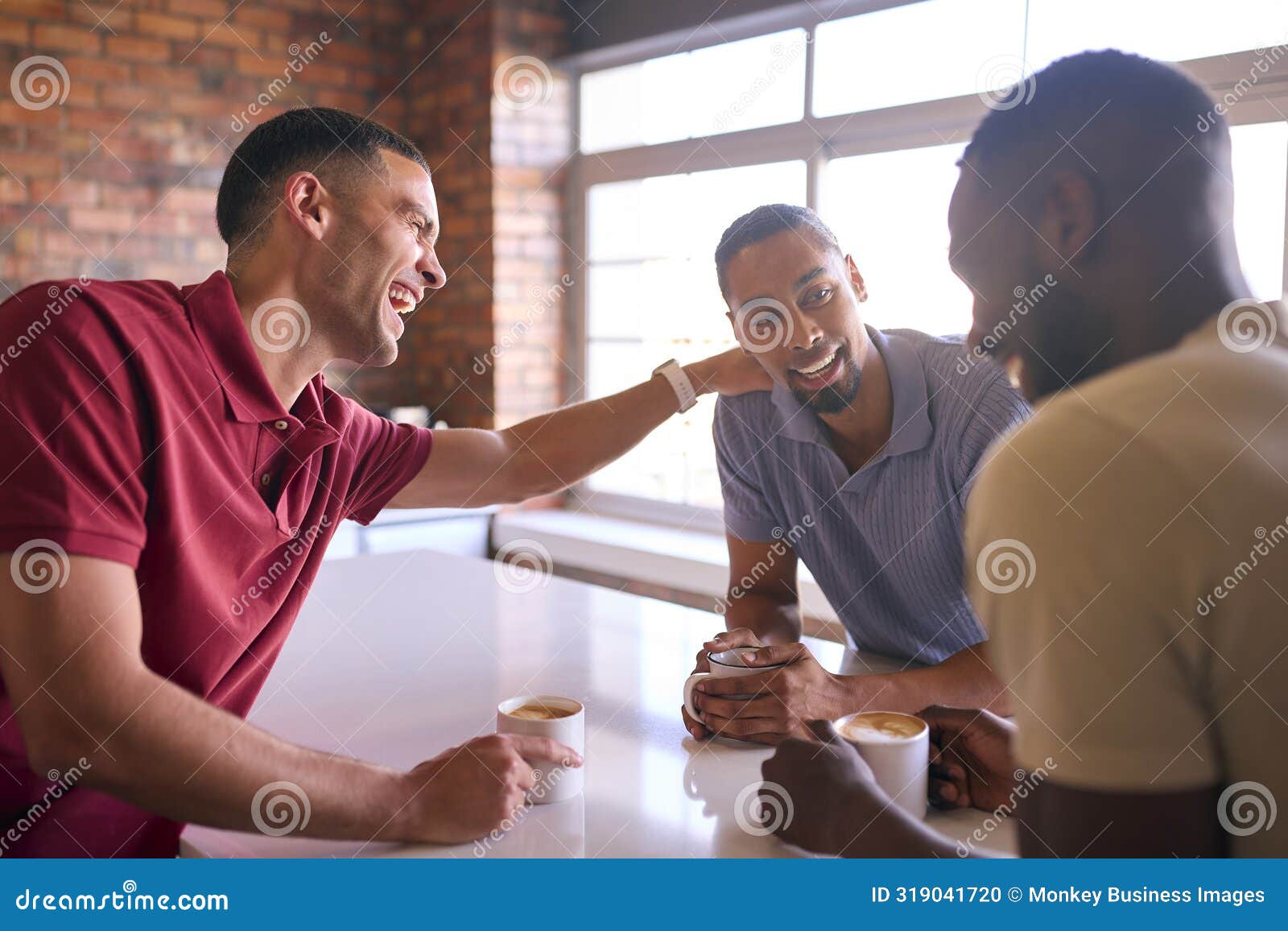 Multi-Cultural Businessmen Taking Coffee Break in Kitchen Area of ...