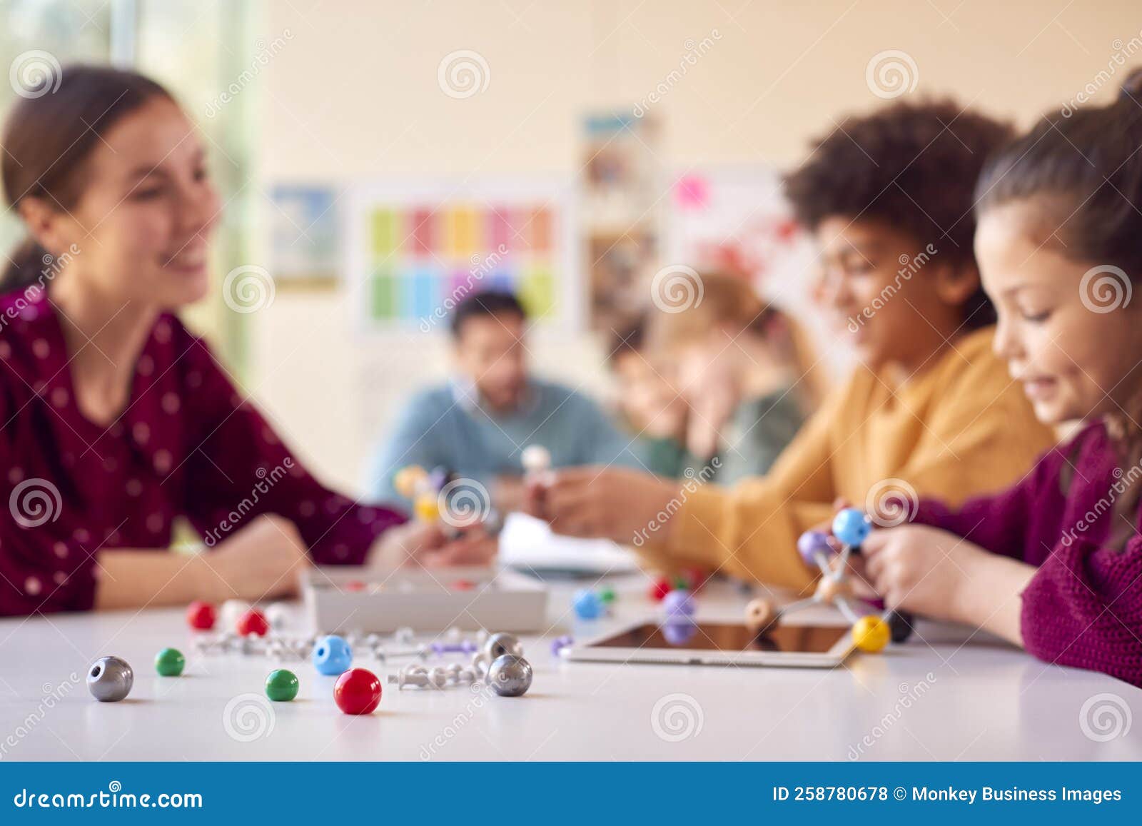 Multi-Cultural Students with Teachers in Classroom Studying Molecular ...