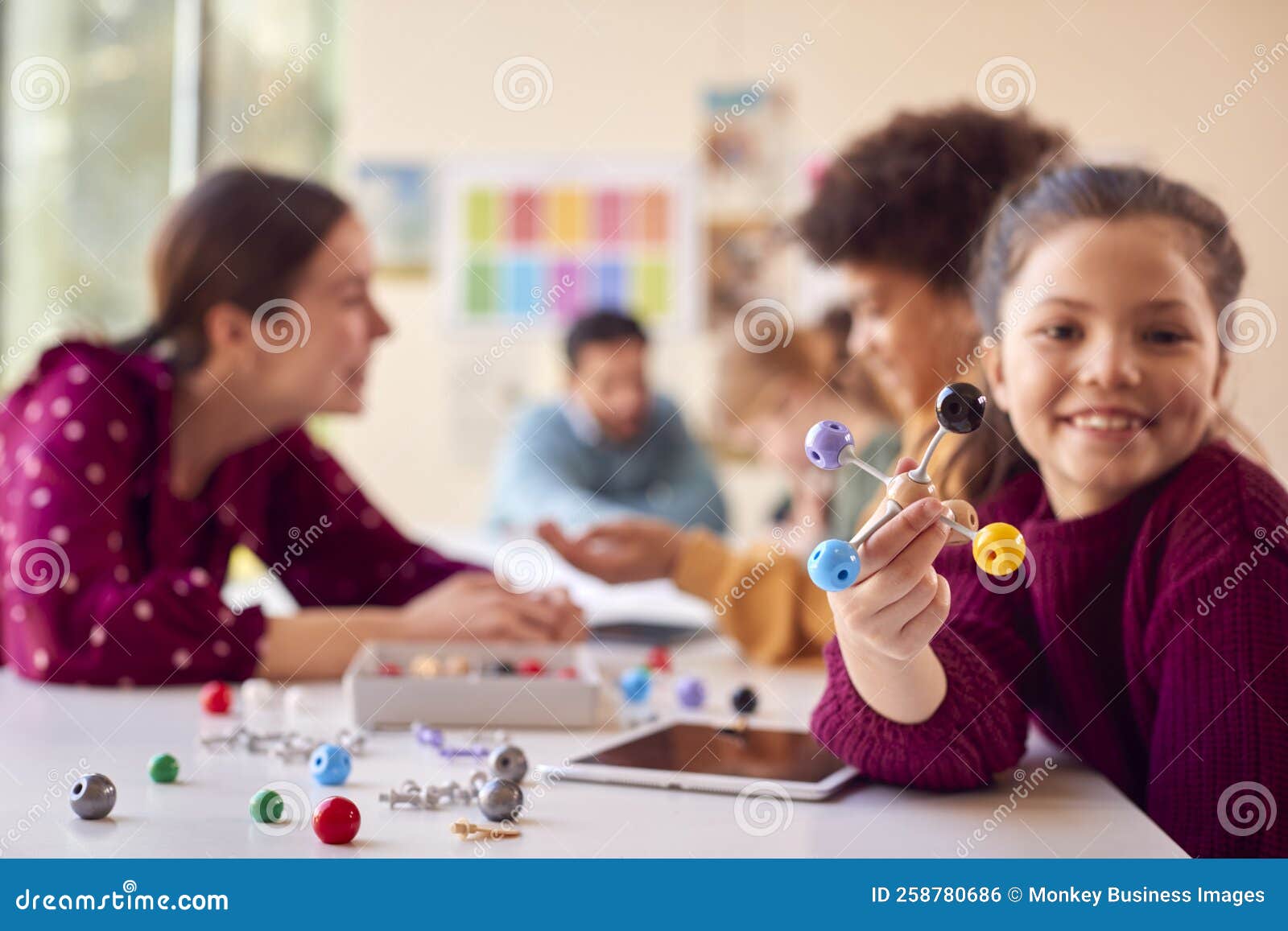 Multi-Cultural Students with Teachers in Classroom Studying Molecular ...