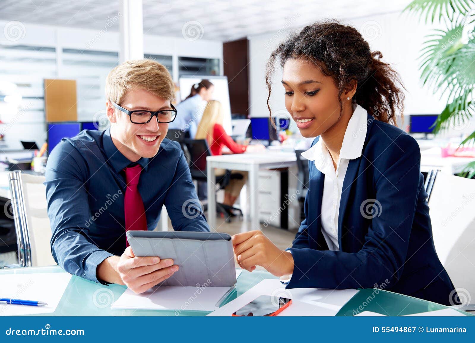 Multi Ethnic Business People Teamwork Touch Pad Stock Image - Image of ...